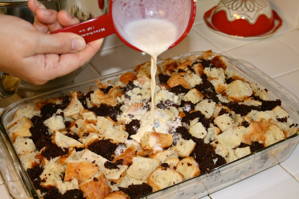 Pour in custard mixture - Presley's Pantry